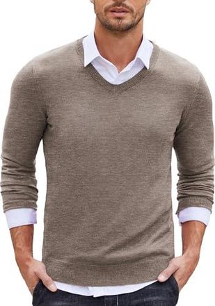 Coofandy Pull à Manches Longues pour Homme Col en V Pull dhiver en Tricot pour Homme Pull décontracté Foncé Kaki XXL