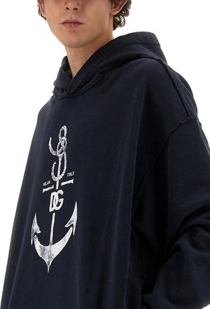 Dolce & Gabbana Navy Print Cotton Sweatshirt - Blue