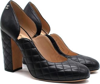Chanel Black Quilted Leather Round Toe Heels Size 37.5