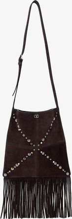 Valentino Garavani Suede shoulder bag with fringes and metal details - VALENTINO GARAVANI - gender_Man