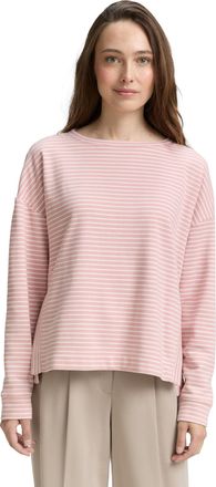 Tom Tailor Damen 1047719 Sweatshirt mit Streifenmuster, 38842-Morning Pink Offwhite Stripe, XXL