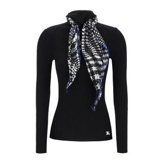 Burberry Lang&auml;rmeliger gerippter Strickpullover mit bedrucktem Schal-Detail - - Knitwear - Damen - Schwarzk - XS