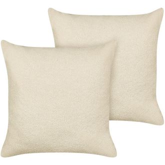 Beliani Beliani - Dekokissen 2er Set Beige Boucl&eacute; Quadratisch 60x60 cm Bezug mit F&uuml;llung Rei&szlig;verschluss Einfarbig Modern Wohnzimmer Schlafzimmer Sofakissen
