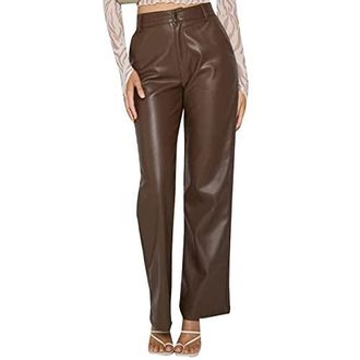 Generic Femme Pantalons Simili Cuir Pantalon Droit Taille Haute en Cuir PU Pantalon de Loisirs Y2K Vintage Pantalon &agrave; la Mode &eacute;lastique Legging Pantalon en Cu