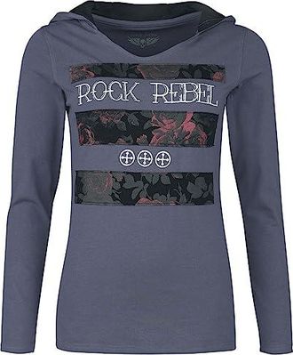 Rock Rebel by EMP Femme T-Shirt Bleu à Manches Longues avec imprimé Rose M