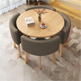 Generic Esstisch mit 4 St&uuml;hlen, modernes rundes Tisch-St&uuml;hle-Set, Balkon-Wohnzimmer-Esstisch, wasserdicht und Anti-Macchia, for kleine R&auml;ume(5)