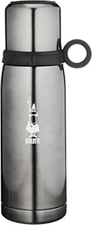 Bialetti TZ Ml. 460 To Go Thermoflasche mit Deckelbecher (doppelwandig), hält 12 h heiß und 24 h kalt, 460 ml Fassungsvermögen, Stahl, Dunkelgrau