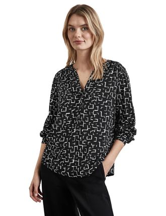 Street One Damen A345111 Bedruckte Tunika Bluse, Schwarz, 36 EU