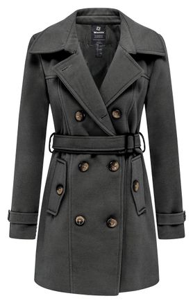 Wantdo Damen Winterdicke Jacken Warme Winddicht Jacke Wollmischung Erbsenm&auml;ntel Zweireihige Mittellange M&auml;ntel Slim Fit Cabanjacke mit Schulterklappen Dunkel