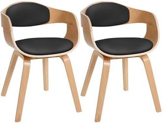 Clp Lot de 2 chaises Kingston ergonomiques, Dossier rembourr&eacute;, Simili Cuir & Bois, Charge Max. 150 kg, Couleur:Nature/Noir