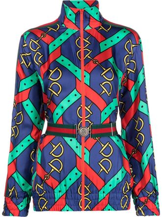 Gucci Seidenjacke mit Horsebit-Print - Blau