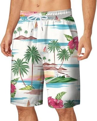 Generic Short de plage d&eacute;t&eacute; pour homme - Paysage d&eacute;t&eacute; insolite - Impression num&eacute;rique avec taille &eacute;lastique - Short de plage d&eacute;contract&eacute; et tendance - Pantalo