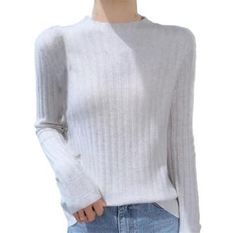 Generic Pull classique en laine mérinos à rayures pour femme - Pull tricoté à manches longues - Hauts épais, 1, S