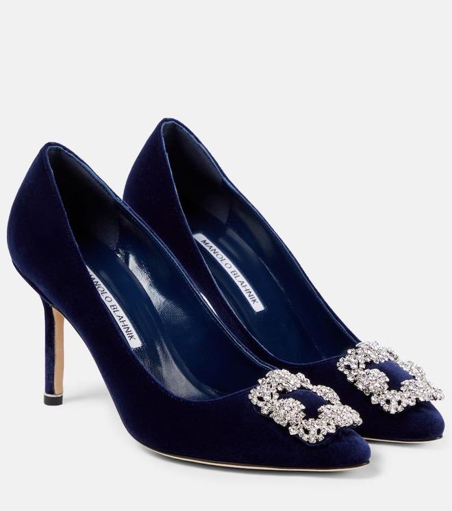 Pumps Hangisi 90 aus Samt mit Kristallen