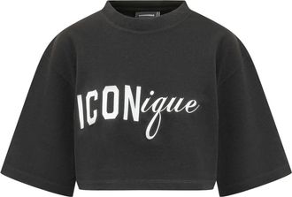 Dsquared2 Femme, Sweatshirts et sweats &agrave; capuche, Noir, Taille: 36 FR T-shirt court en coton