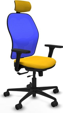 Piqueras y Crespo Ergonomischer Stuhl mit 3D-Armlehnen, h&ouml;henverstellbare Lendenwirbelst&uuml;tze und h&ouml;henverstellbares Kopfteil, Blau/Gelb