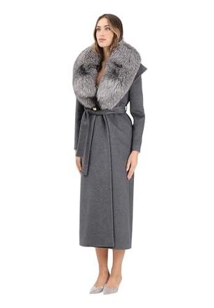 Yes London Manteau gris pour femme avec col en fourrure v&eacute;ritable 40, gris, 36