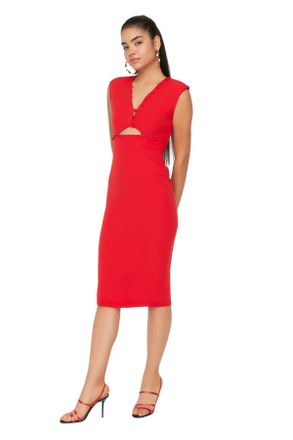 Trendyol Trendyol Damen Figurbetontes Midi Kleid, rot, 38