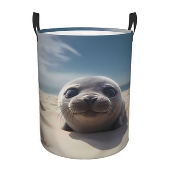 Generic Niedlicher Kleiner Seehund W&auml;schekorb Rund Korb W&auml;sche Wasserdichter W&auml;schebeh&auml;lter F&uuml;r Decken Waschk&uuml;che Spielzeug