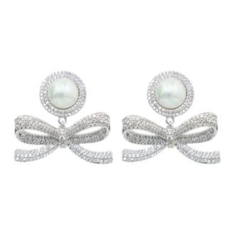 Self Portrait Femme, Accessoires, Gris, Taille: ONE Size Boucles doreilles Crystal Bow Pearl