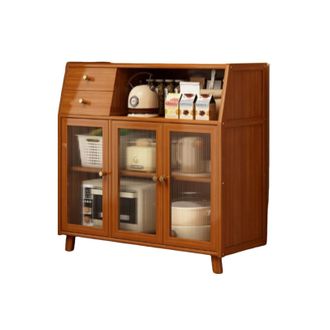 Generic Gro&szlig;z&uuml;giges Sideboard mit Schubladen und transparenten T&uuml;ren, Verstellbarer Massivholz-Aufbewahrungsschrank, geeignet for Wohnzimmer und Flure(100x95x