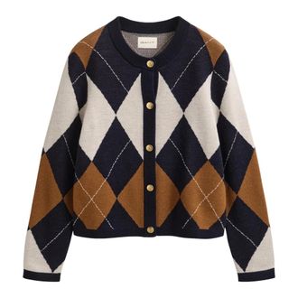 GANT Gant Cardigan &agrave; col rond Argyle - Femme - Pulls - Multicolore - Taille: 42 FR