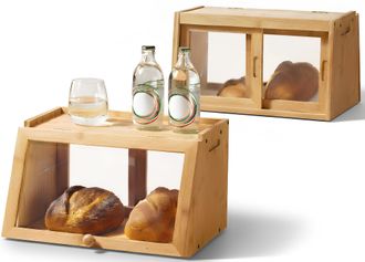 Navaris Brotkasten Bambus Brotbox Brotkorb Aufbewahrungsbox K&uuml;che Brotaufbewahrung Brotbeh&auml;lter Brotaufbewahrungsbox Visualisiert f&uuml;r Brot, R&ouml;stbrot, 39,5x26x