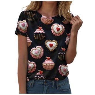 Generic T-shirt graphique &agrave; manches courtes et col rond pour femme 2026, rose, XXL