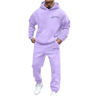 Generico Survêtement pour homme avec sweat à capuche et pantalon de survêtement Y2k à manches longues et poches confortable, Violet clair, XXXL