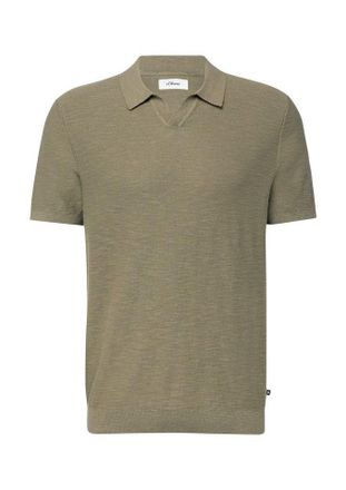 s.Oliver Kurzarmpullover Strickpullover Strick-Poloshirt in Flammgarnstruktur