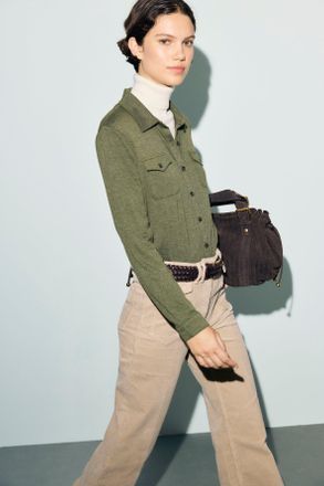 Gerard Darel Tee-shirt boutonn&eacute; &agrave; col - BARBA - Vert Kaki