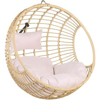 Beliani Beliani - Fauteuil Balancelle Suspendu en Forme dOeuf en Rotin Beige avec Coussin Id&eacute;al pour Salon Terrasse ou Balcon