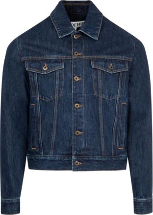 Loewe Hybrid Jeansjacke mit Ledereinsätzen - Blau