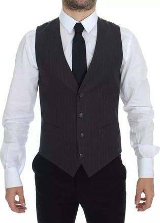 Dolce & Gabbana Mens Gray Striped Formal Dress Gilet Vest