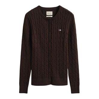 GANT Cardigan en coton stretch &agrave; torsades - Femme - Pulls - Brun - Taille: 44 FR