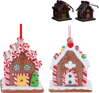 Gisela Graham Set mit 2 beleuchteten Lebkuchenhaus-Weihnachtsbaumschmuck