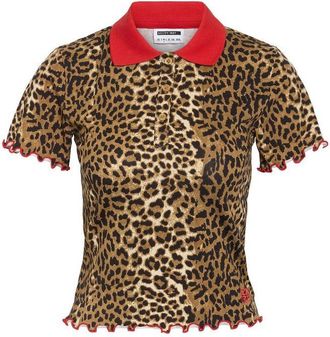 Noisy May T-Shirt Stylisches Leopardenmuster mit auffälligem Kragen (1-tlg) NMMOLLY S/S POLONECK TOP JRS FWD