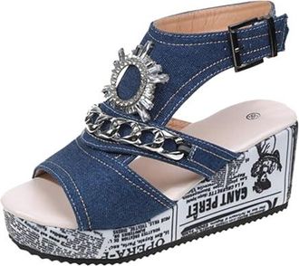 Generic Escarpins Mary Jane à talon large en denim à tête ronde avec doublure douce en daim pour rendez-vous galant, soirée, remise de diplôme, brevet pour fe