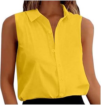 Generic Chemises en gaze boutonn&eacute;es pour femme 2025 tendance d&eacute;contract&eacute;e &agrave; manches courtes en lin surdimensionn&eacute; hauts d&eacute;t&eacute; couleur unie coupe ample chemisie