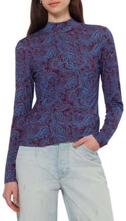 Scotch & Soda Damen T-Shirt All Over Printed Mock Neck Ls T-Shirt, Blue Mountain Paisley Lake Blue,XL