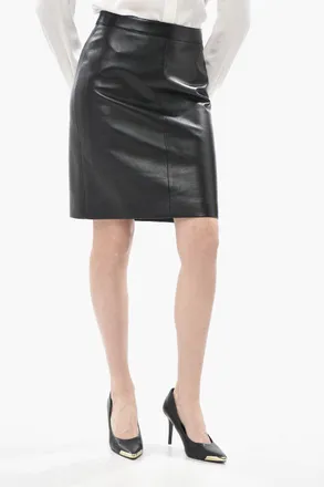 Celine Leather Pencil Skirt with Back Slit Celine