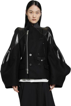 sacai Leather x Wool Melton Jacket