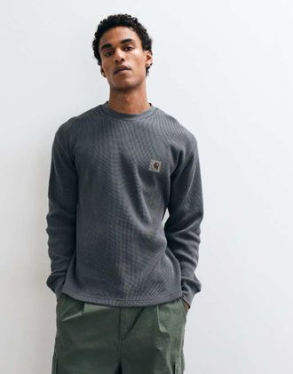 Carhartt Work in Progress Vista Waffel-Langarm-T-Shirt in Grau-Schwarz