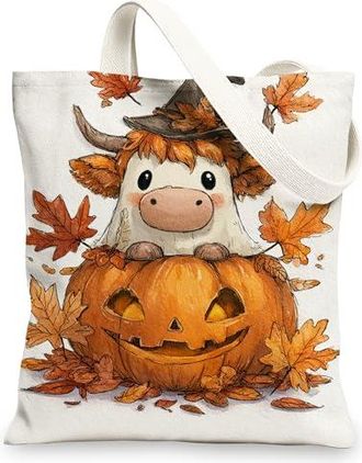 Generic Sacs fourre-tout en toile de vache mignonne, motif animal adorable, sacs dépicerie réutilisables, légers et lavables pour salle de sport, voyage, plag