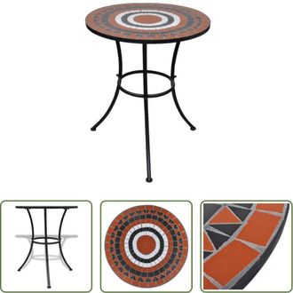 vidaXL Gartentisch - Bistrotisch Terrakotta-Rot und Wei&szlig; 60 cm Mosaik