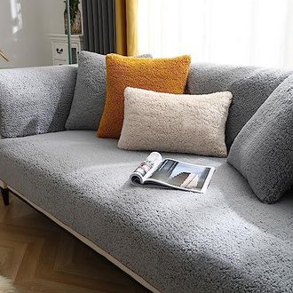 Shanna Housse de Canapé Épais 1/2/3/4 Places en Forme de L, Couvre Canapé Protege Housse de Canapé Universelle Antidérapante en Fausse Fourrure pour Salon (S