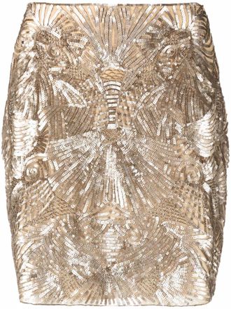 Alberta Ferretti jupe &agrave; sequins brod&eacute;s - Tons neutres