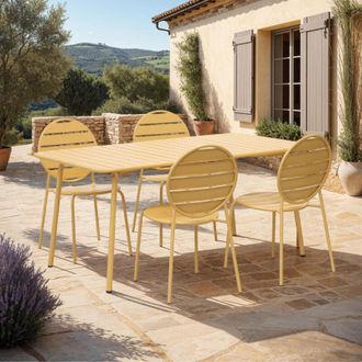 M&S Collection M&s - Ensemble table de jardin + 4 chaises rondes en m&eacute;tal moutarde - baca