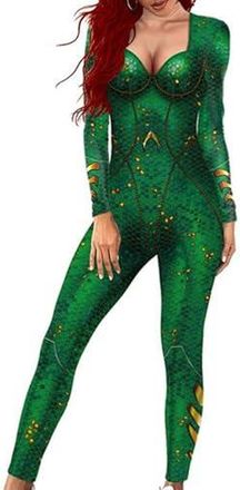 Generic 2026 Costume de Carnaval 2026 - Body Tendance &agrave; Manches Longues pour Femme avec imprim&eacute; &eacute;cailles de Poisson
