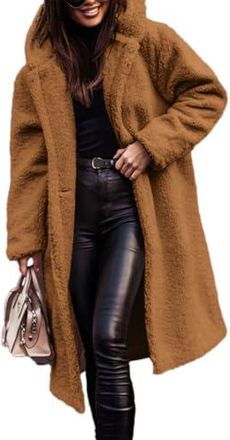 Onsoyours Veste Polaire Femme à Boutons à Capuche Manteau en Peluche Hiver Chaud Décontractée Doux Ample Blouson A Marron XS
